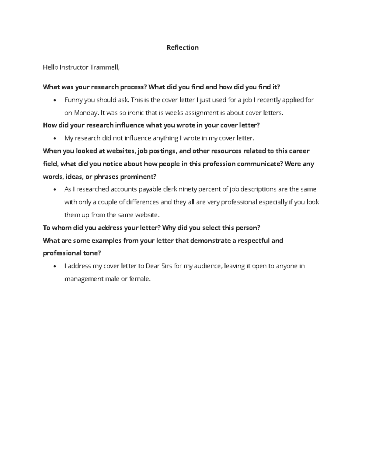 Week 4 Reflection - Discussion - Reflection Hello Instructor Trammell ...