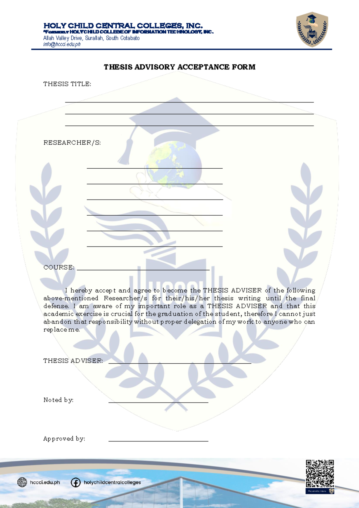 RDO 016 Forms - thesis - *Formerly HOLY CHILD COLLEGE OF INFORMATION ...