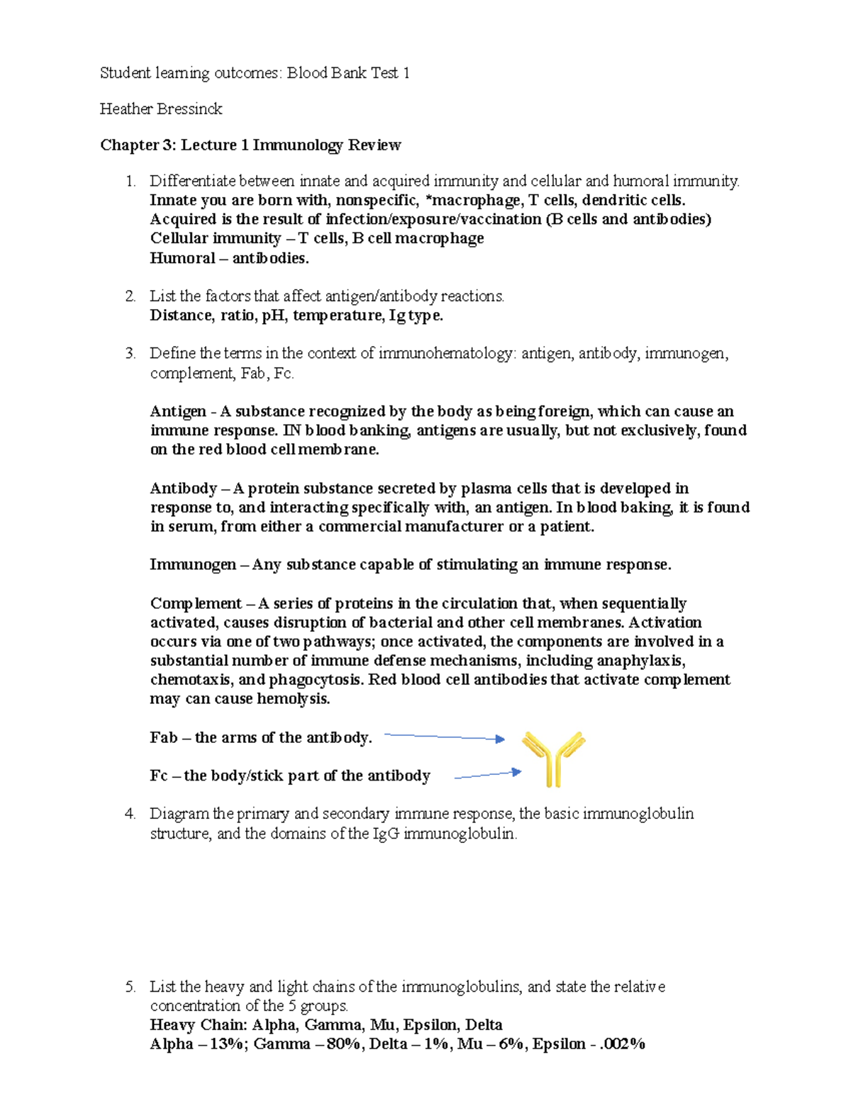 Student learning outcomes Test 1 Blood Bank - Student learning outcomes ...