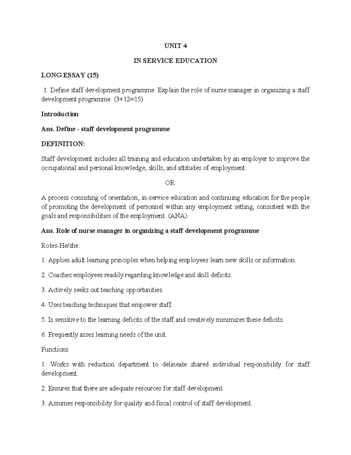 UNIT 4- Inservice Education - UNIT 4 IN SERVICE EDUCATION LONG ESSAY ...