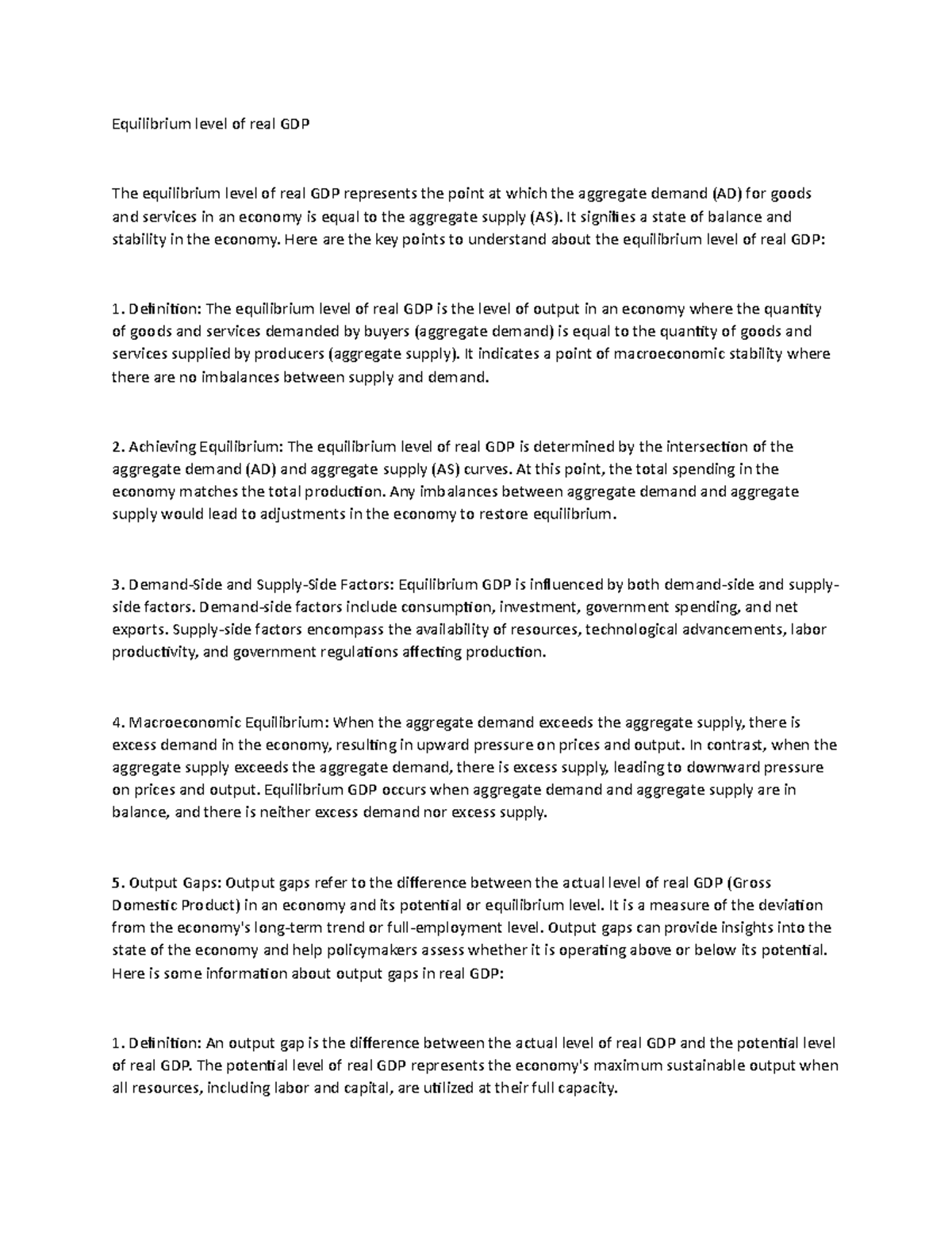 Equilibrium level of real GDP - It signifies a state of balance and ...