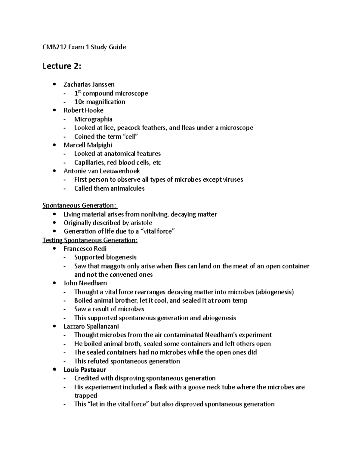 CMB212 Exam 1 Study Guide - CMB212 Exam 1 Study Guide Lecture 2: Zacharias Janssen 1st compound ...