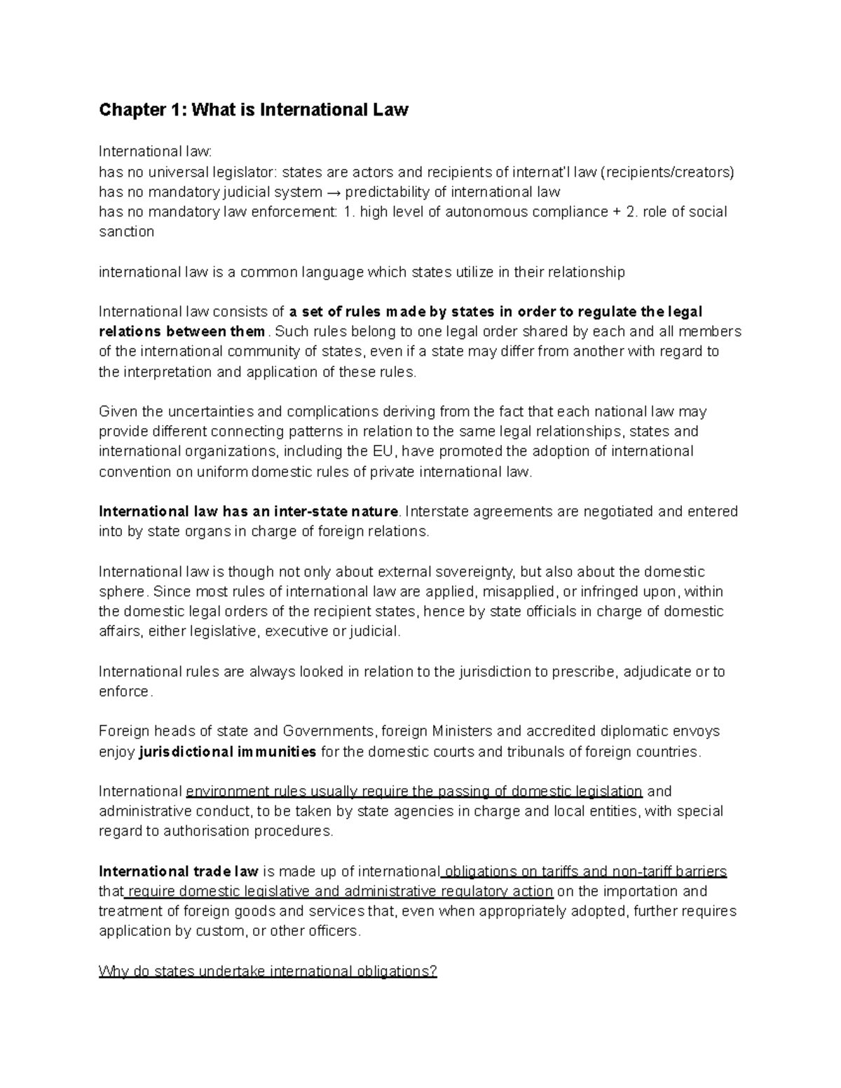 concise intro to intl law - Chapter 1: What is International Law International law: has no ...