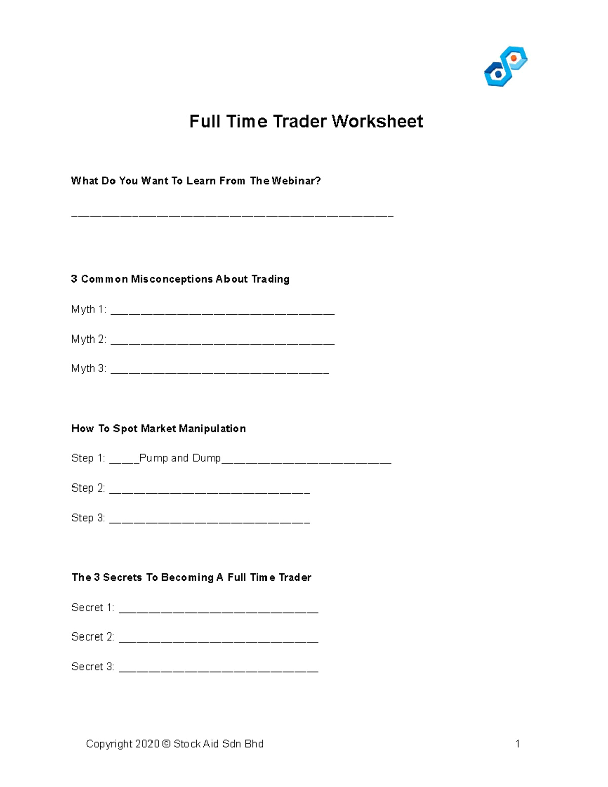 Full Time Trader Webinar Worksheet - Full Time Trader Worksheet What Do ...