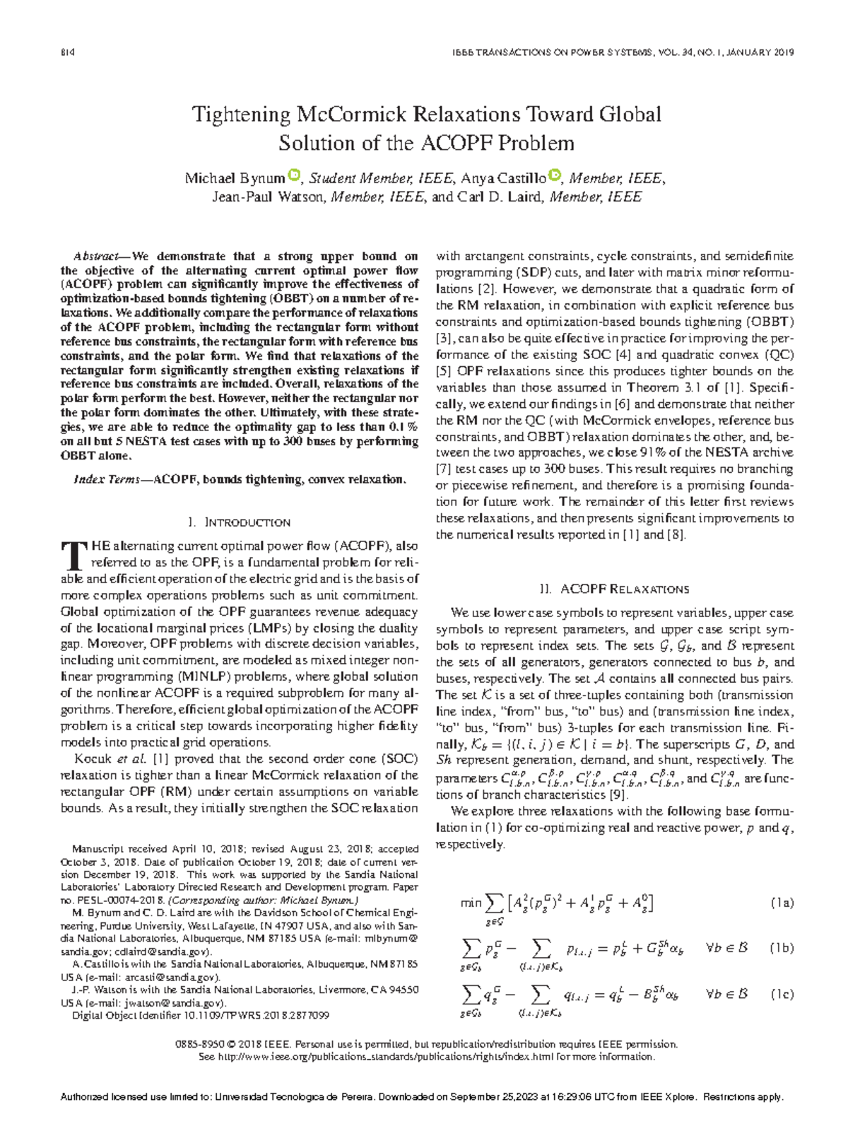 Tightening Mc Cormick Relaxations Toward Global Solution of the Acopf ...