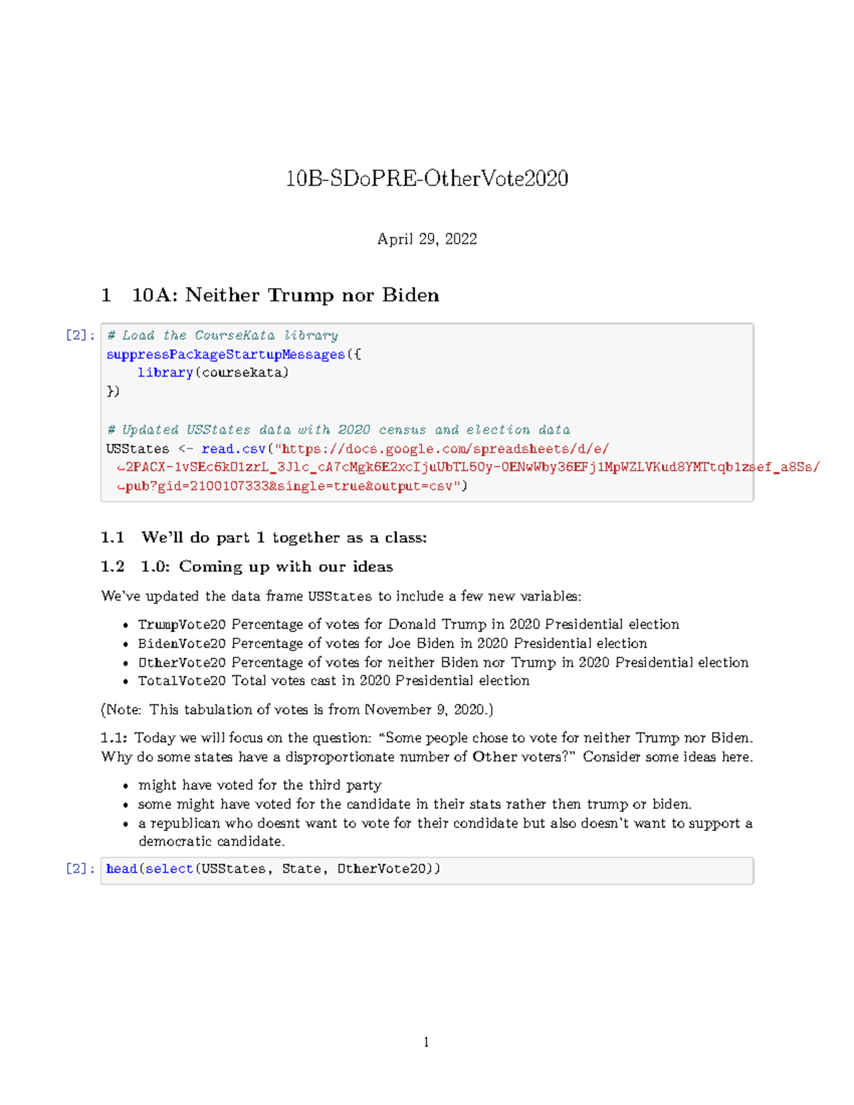 10B-SDo PRE-Other Vote 2020 - 10B-SDoPRE-OtherVote April 29, 2022 1 10A: Neither Trump nor Biden ...