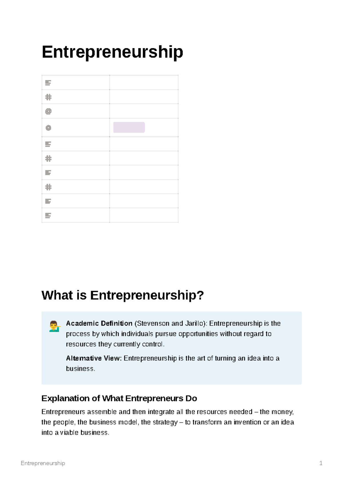 Entrepreneurship 1 - Alternative View: Entrepreneurship is the art of ...