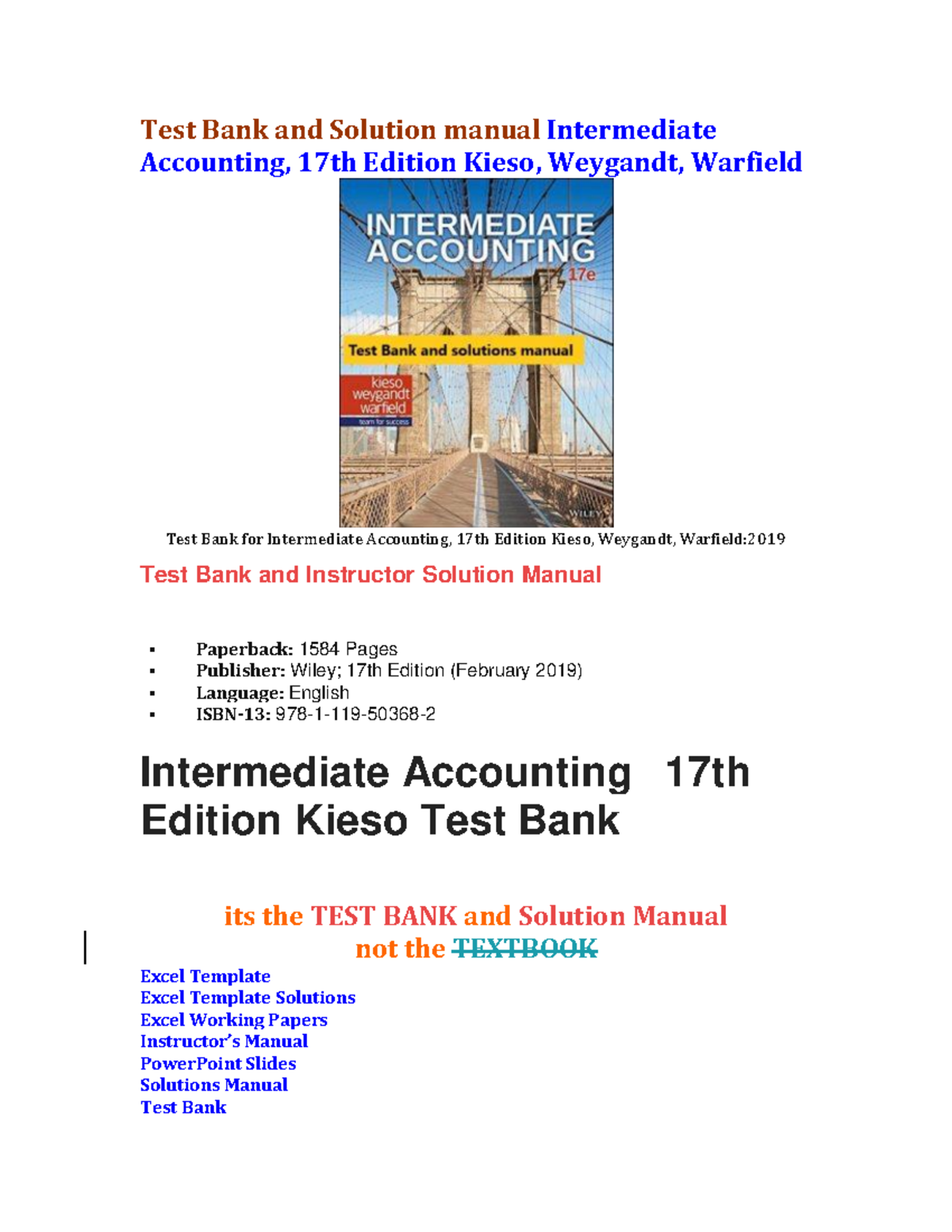 Testbank Intermidiate Accounting 17e - Test Bank and Solution manual ...
