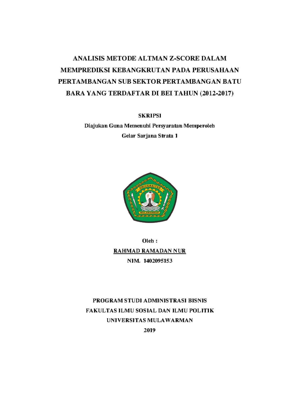 Skripsi - ANALISIS METODE ALTMAN Z-SCORE DALAM MEMPREDIKSI KEBANGKRUTAN ...