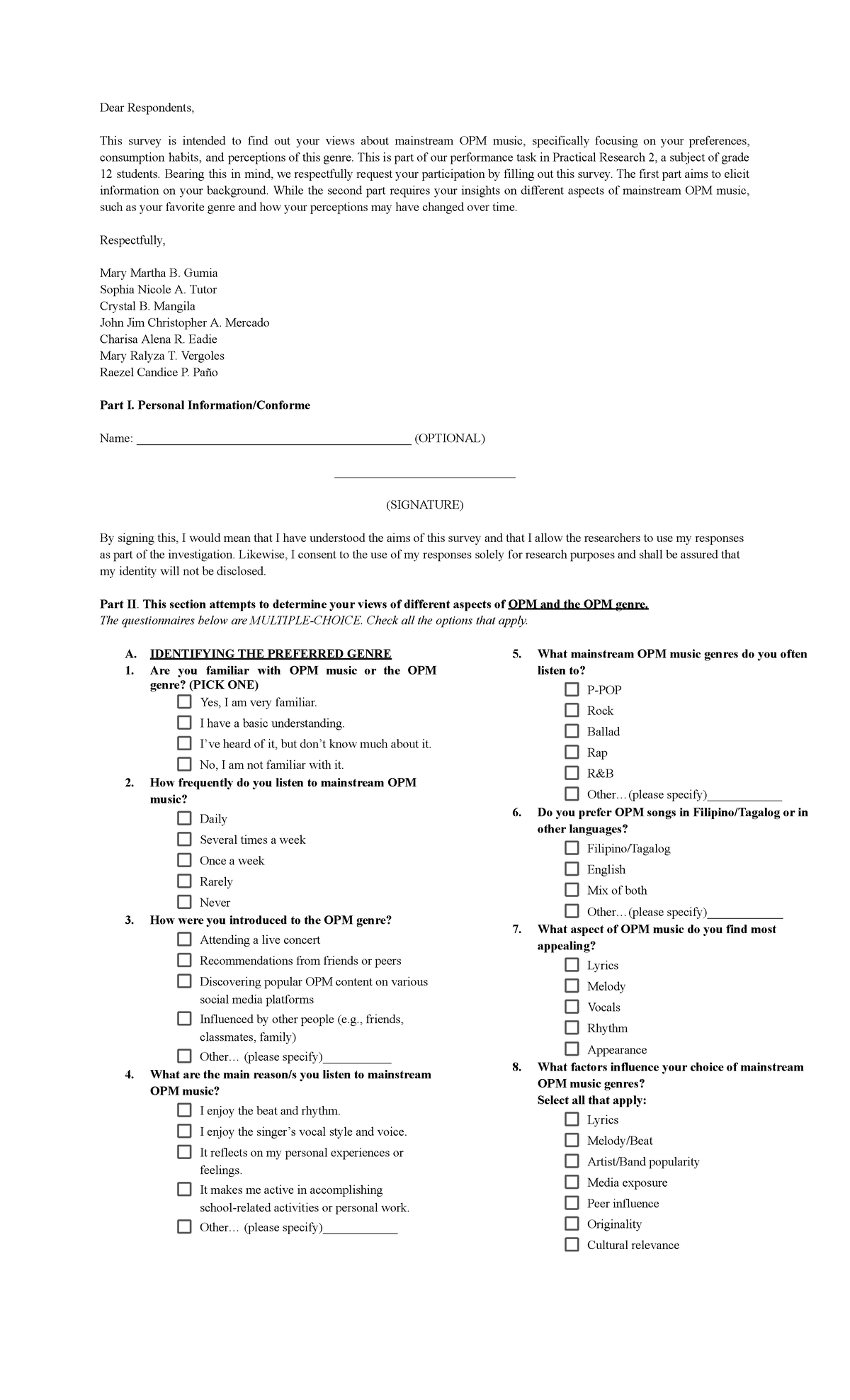 PR2-III- Printed- Survey - Dear Respondents, This survey is intended to ...