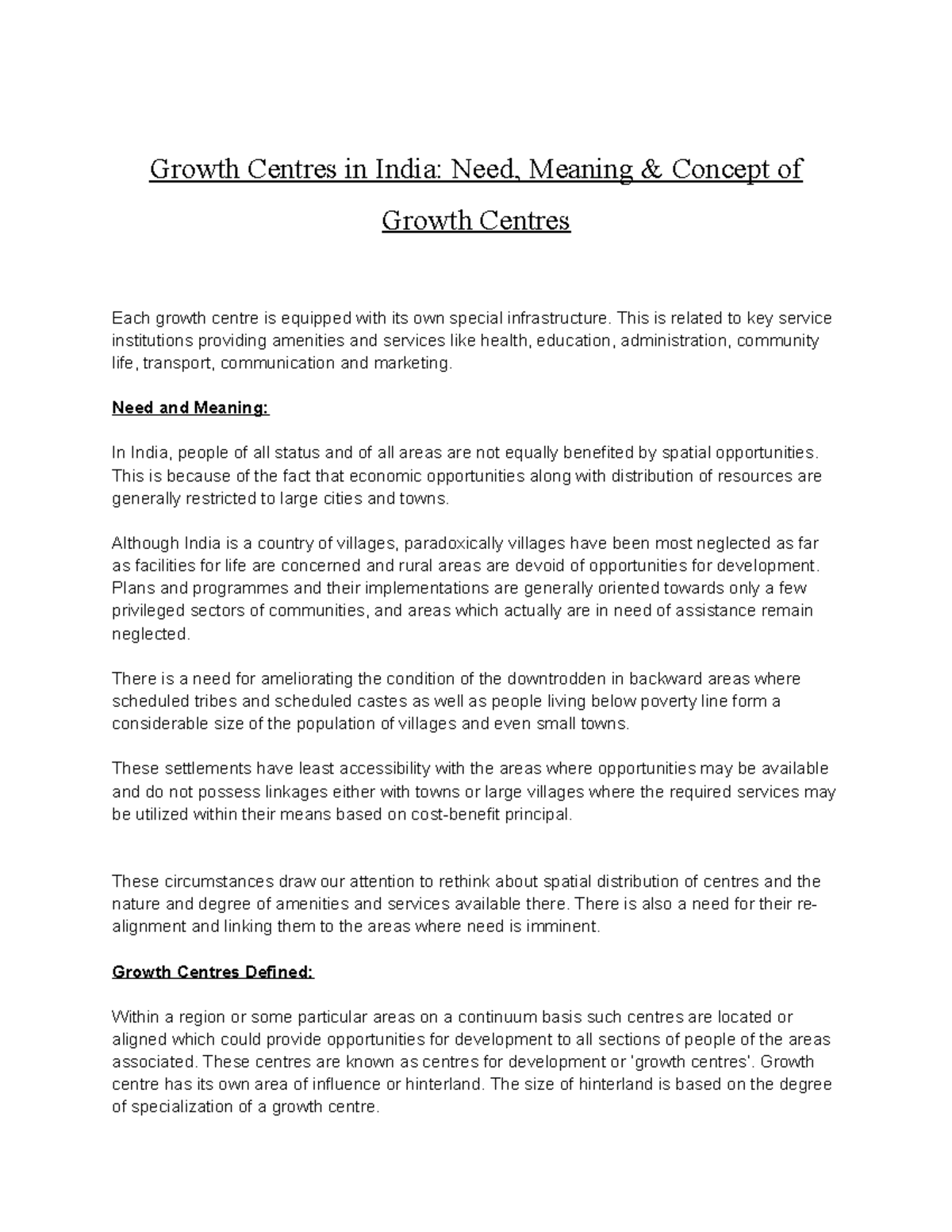 Growth Centres in India- Need, Meaning & Concept of Growth Centres ...
