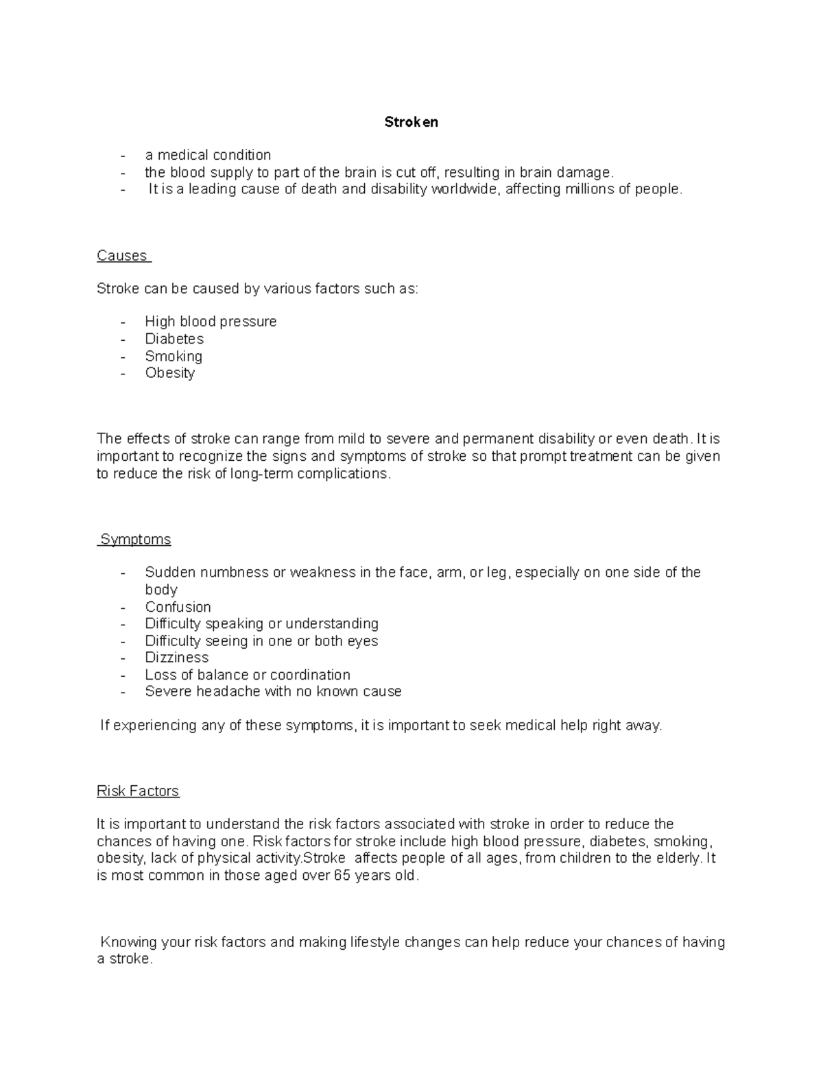 Stroke - Overview, cases, symptoms, and treatment - Stroken a medical ...