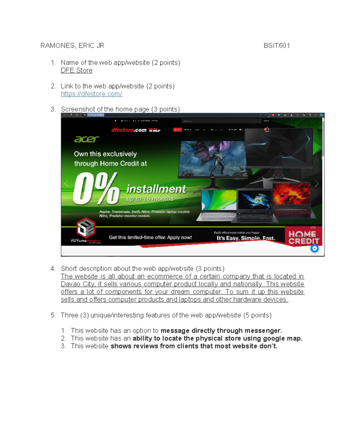 MIS 06 Task Performance 1 - ARG - RAMONES, ERIC JR BSIT Name of the web app/website (2 points ...