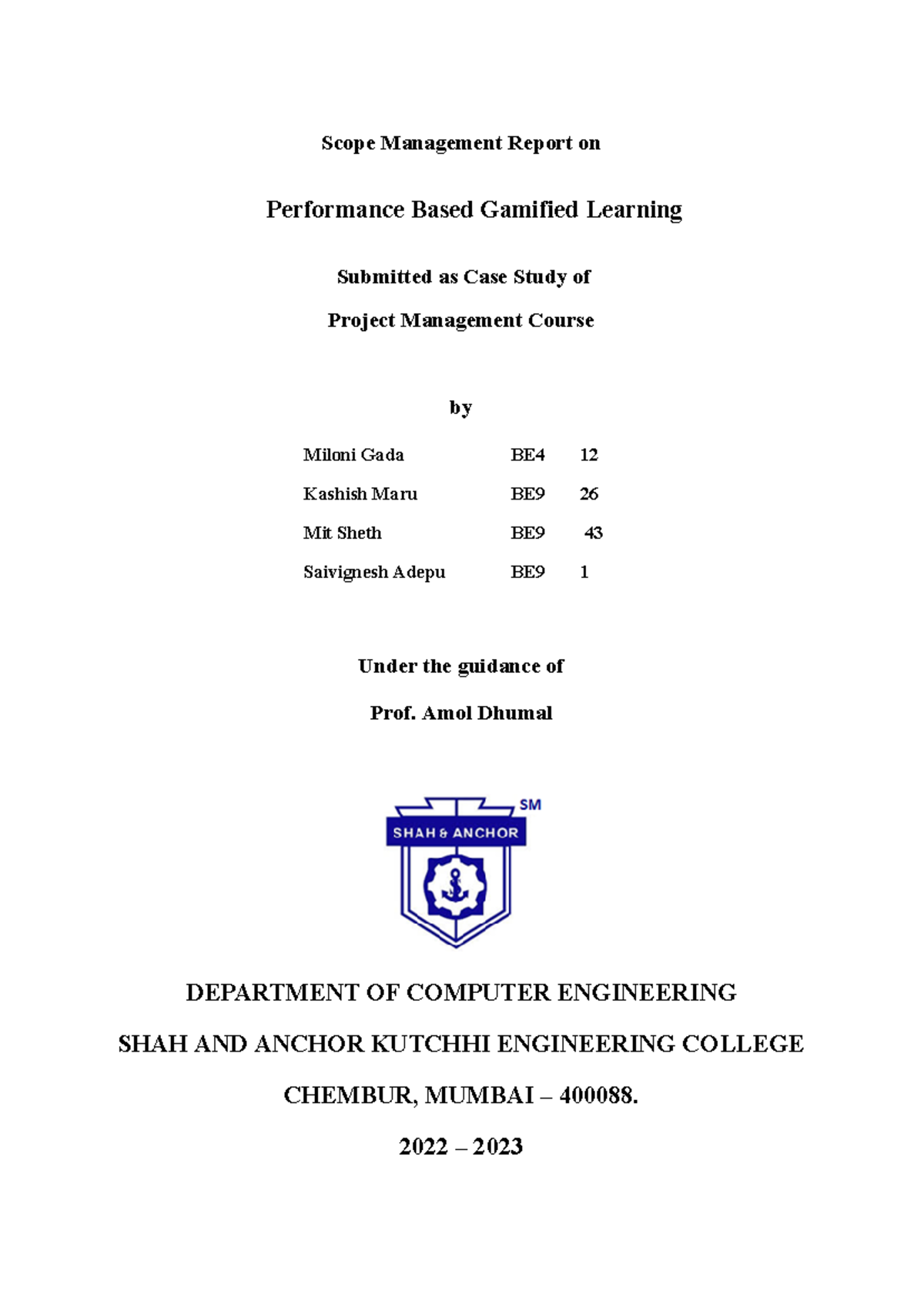 PM Scope Management - Scope Management Report on Performance Based ...