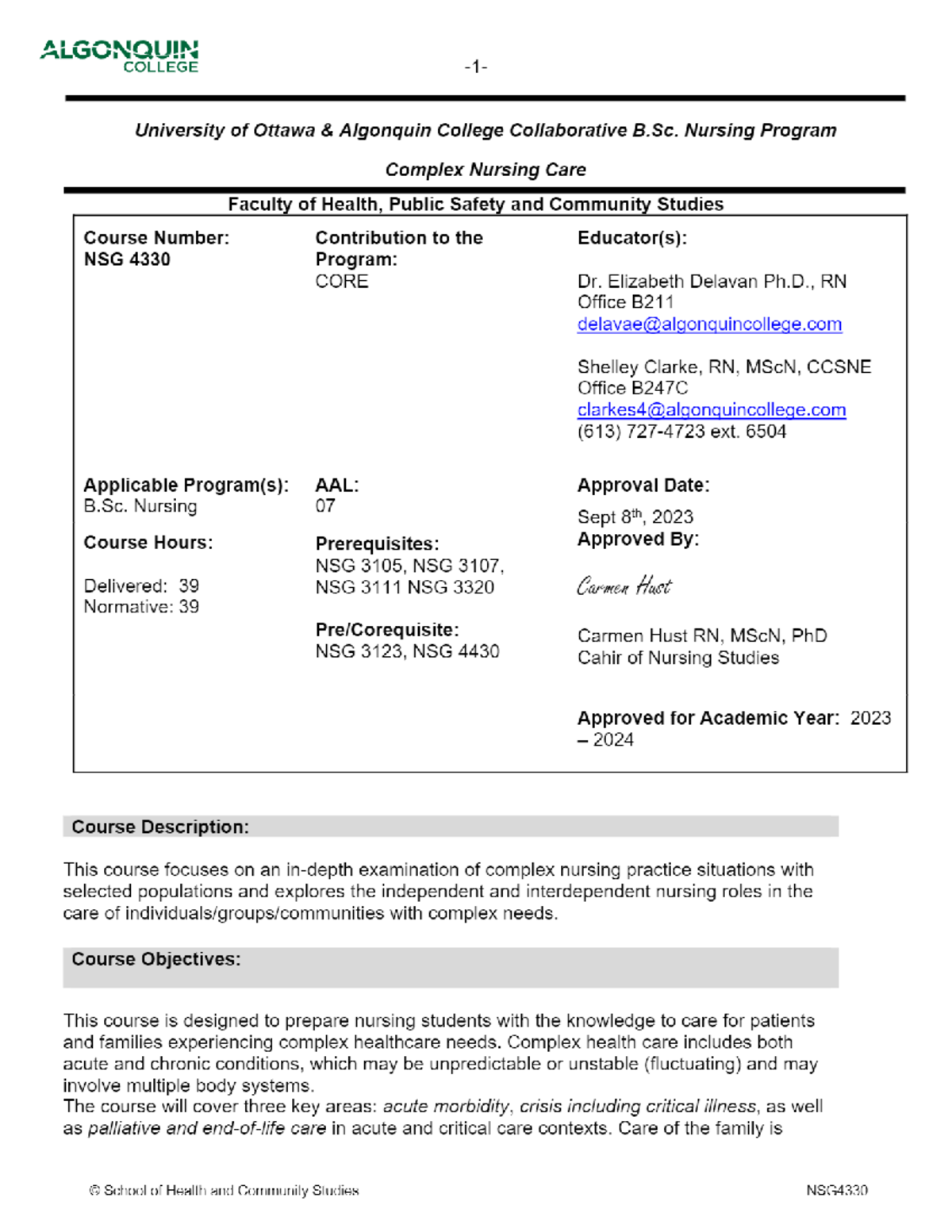 23F NSG4330 020 Complex Nursing Care - NSG3123 - Studocu