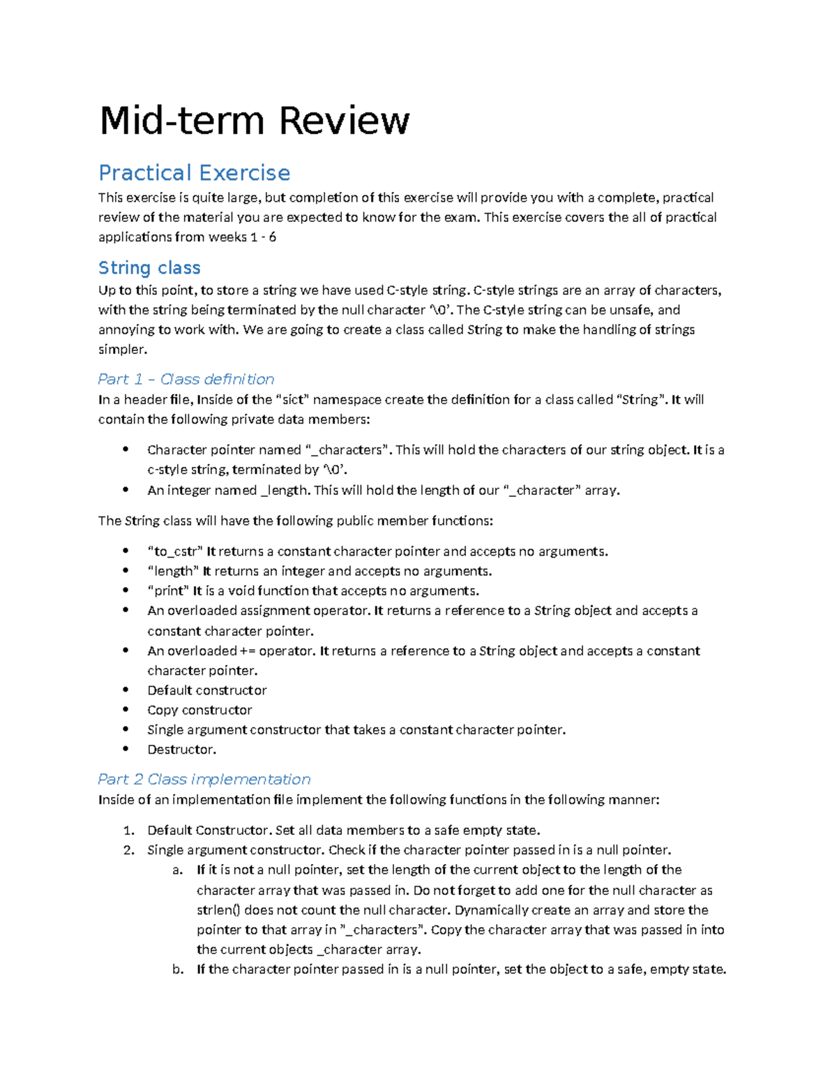 Midterm review - Mid-term Review Practical Exercise This exercise is quite large, but completion ...