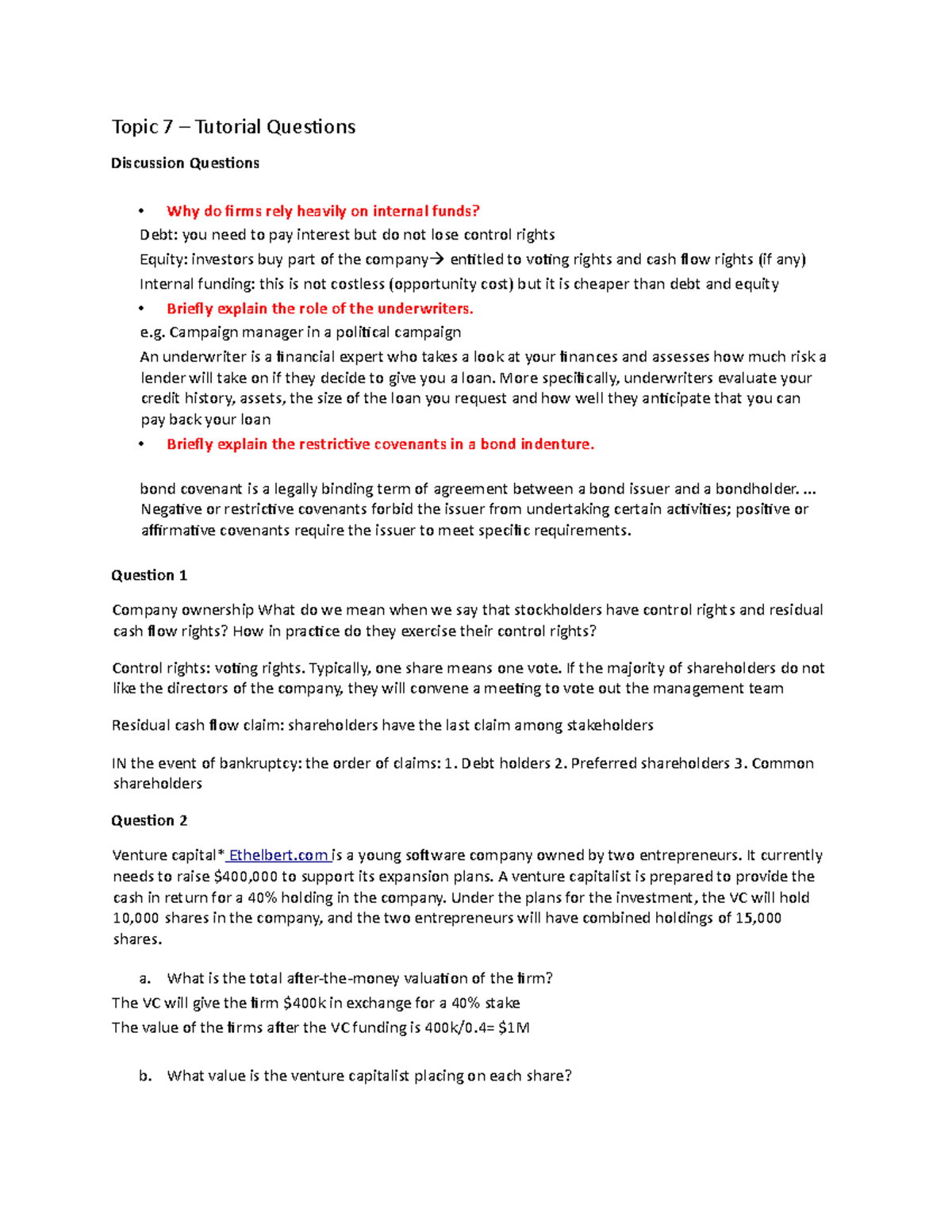 Topic 7 Questions - Topic 7 – Tutorial Questions Discussion Questions ...