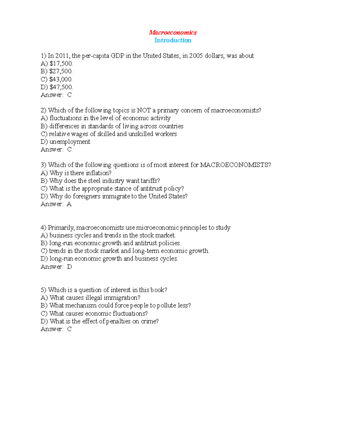 Part 1 MCQ - multiple choice questions - Macroeconomics Introduction 1 ...