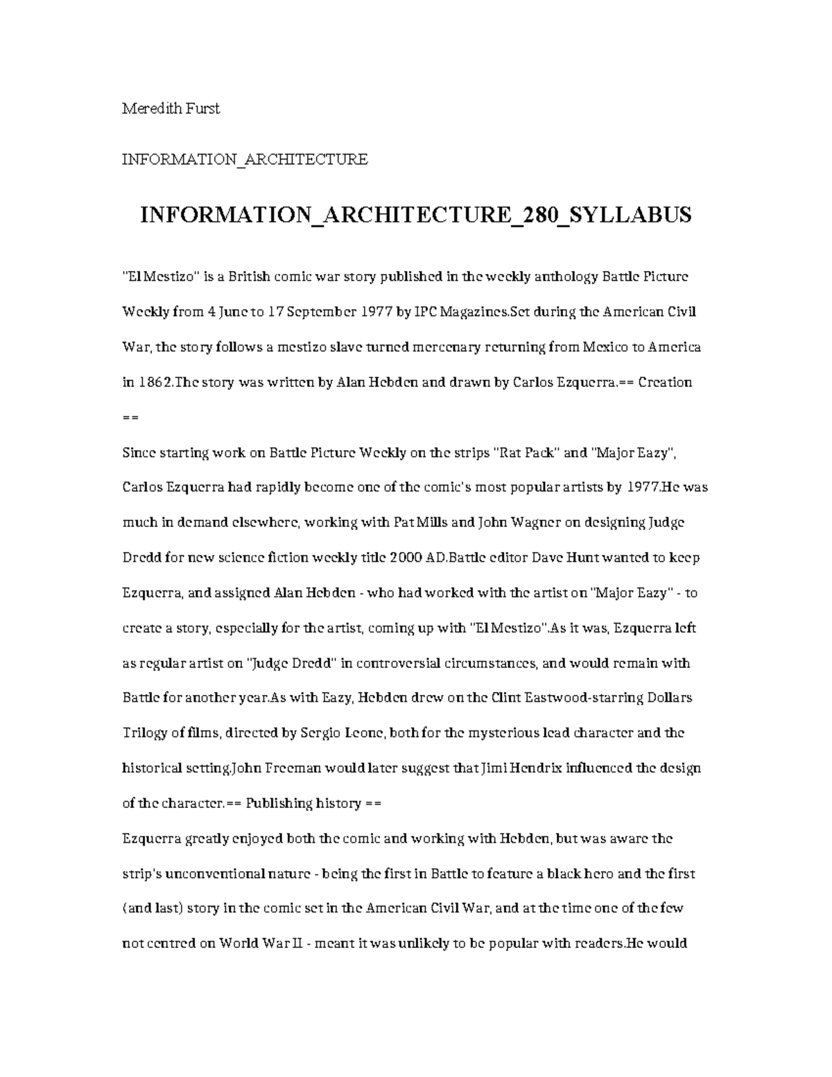 Information Architecture 280 Syllabus - Meredith Furst INFORMATION ...