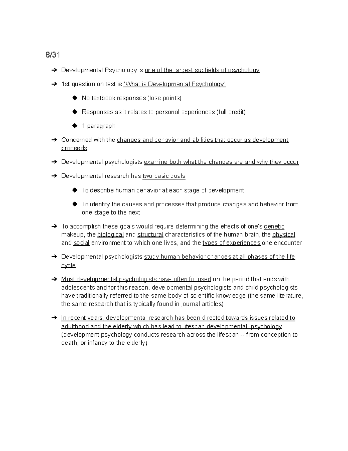 Copy of Dev Psyc Notes - 8/ Developmental Psychology is one of the ...