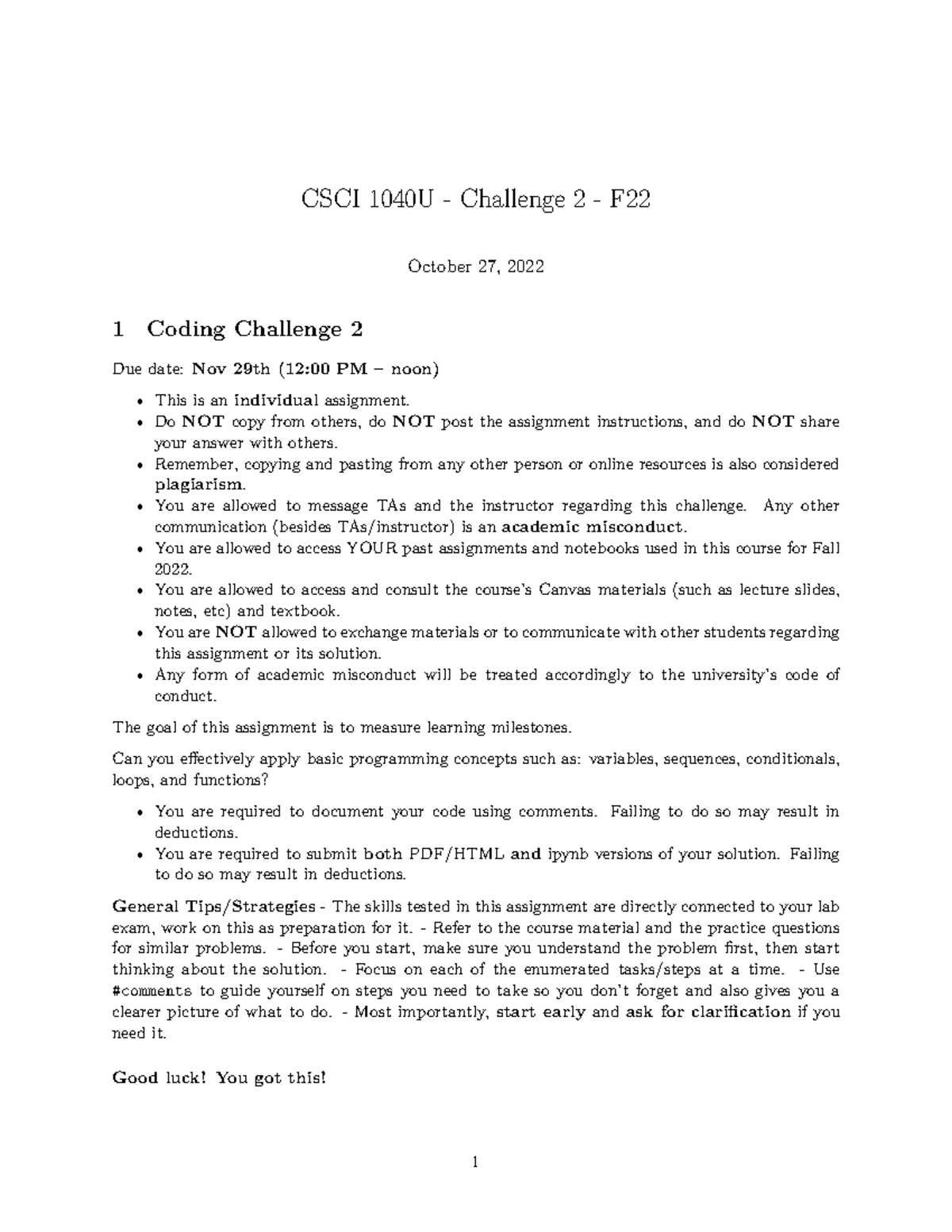 Csci 1040u Challenge 2 F22 Do Not Copy From Others Do Not Post The Assignment