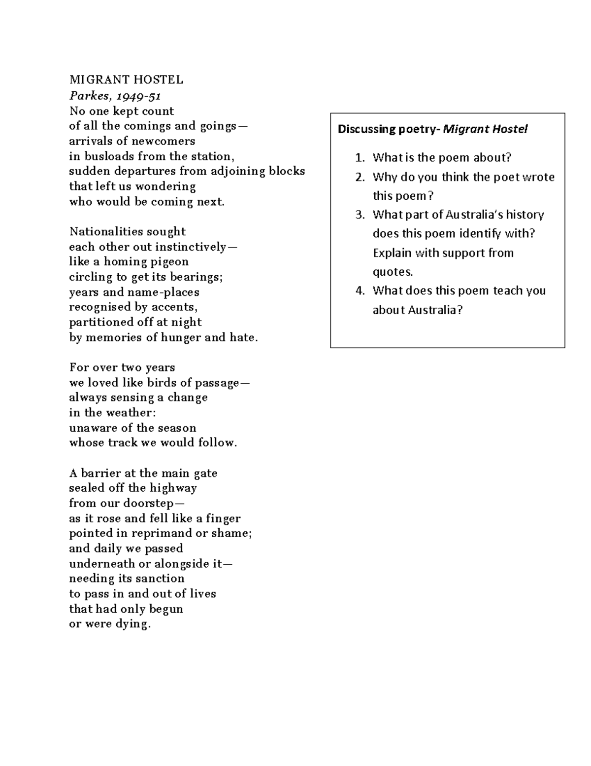 Migrant Hostel - N/A - MIGRANT HOSTEL Parkes, 1949- No one kept count ...