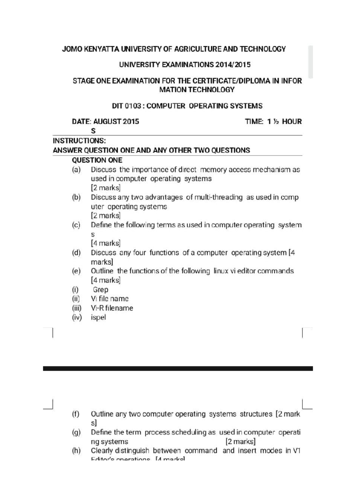 Operatin System - JOMO KENYATTA UNIVERSITY OF AGRICULTURE AND ...