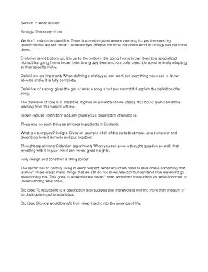 Design of Life Lecture 4 Notes - Lecture 4. Living things are wholes of ...