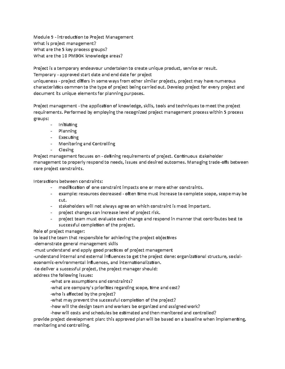 PROJ 345 introduction to project management - Module 9 - introduction ...