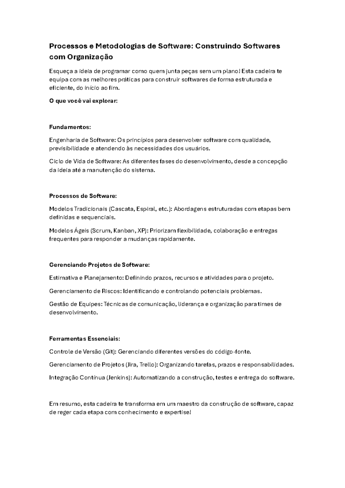 Breve Resumo de PMS - Processos e Metodologias de Software: Construindo ...