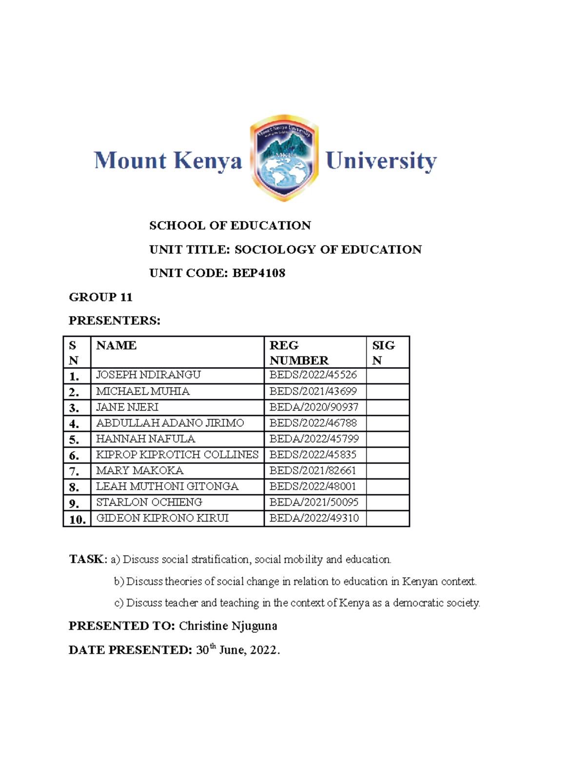 Sociology assignment 2 - SCHOOL OF EDUCATION UNIT TITLE: SOCIOLOGY OF ...