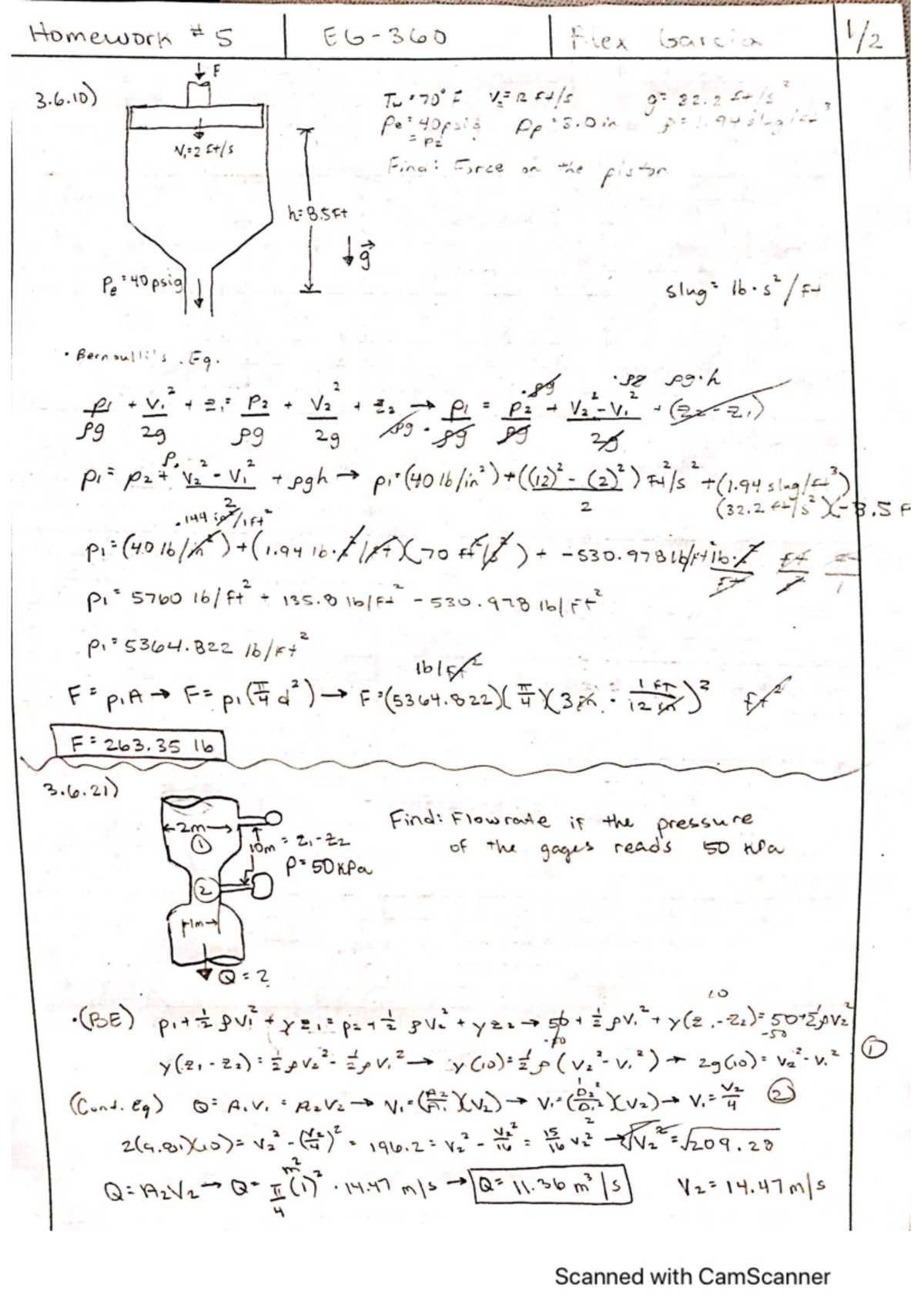 HW #5 - Fluid Mechanics HW #5 - EG 360 - Studocu