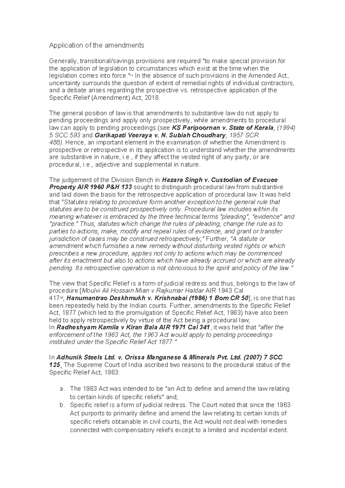 Retrospective sra - NOTES ON SRA - Application of the amendments ...