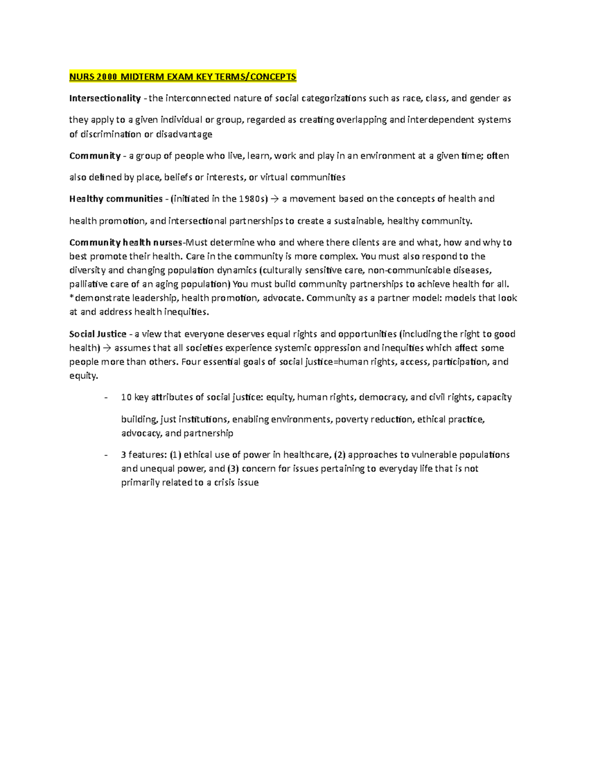 Nurs 2000 Midterm Exam Key Terms and Concepts - NURS 2000 MIDTERM EXAM ...