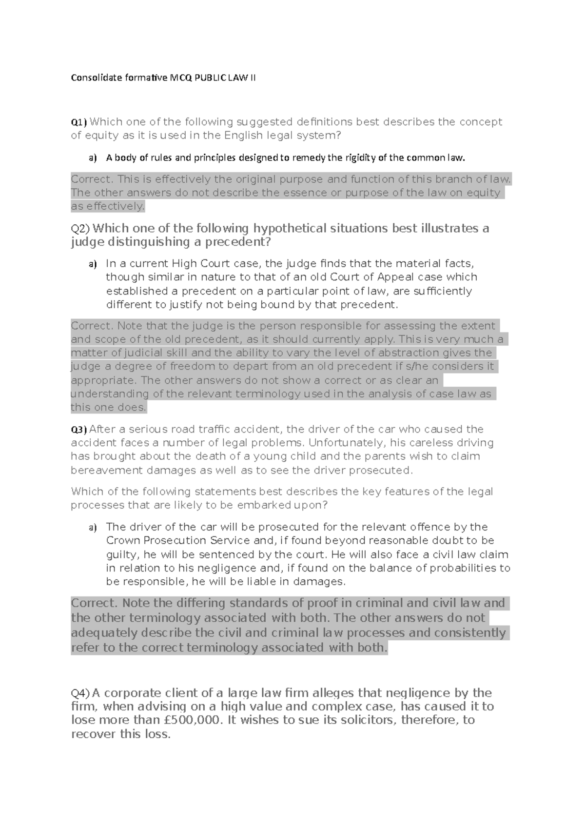 1 Consolidate formative MCQ1 Pubilc LAW I - Consolidate formative MCQ ...