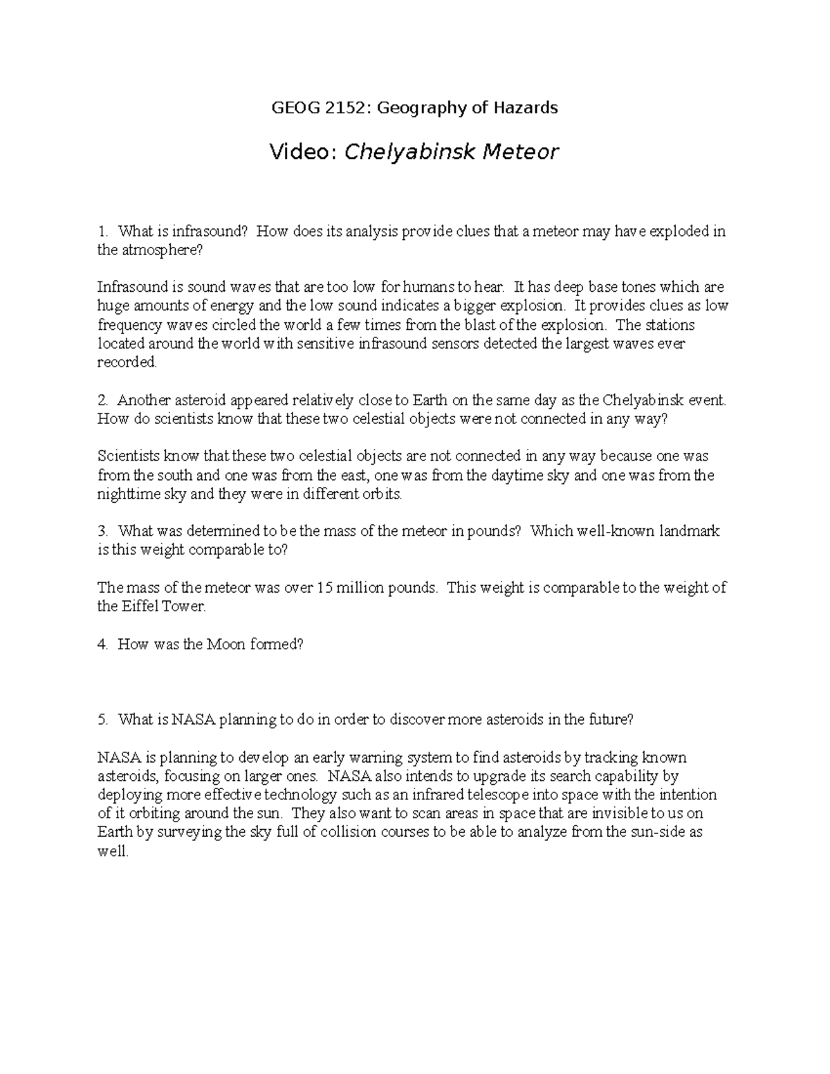 Video Questions - Chelyabinsk Meteor - GEOG 2152: Geography of Hazards ...