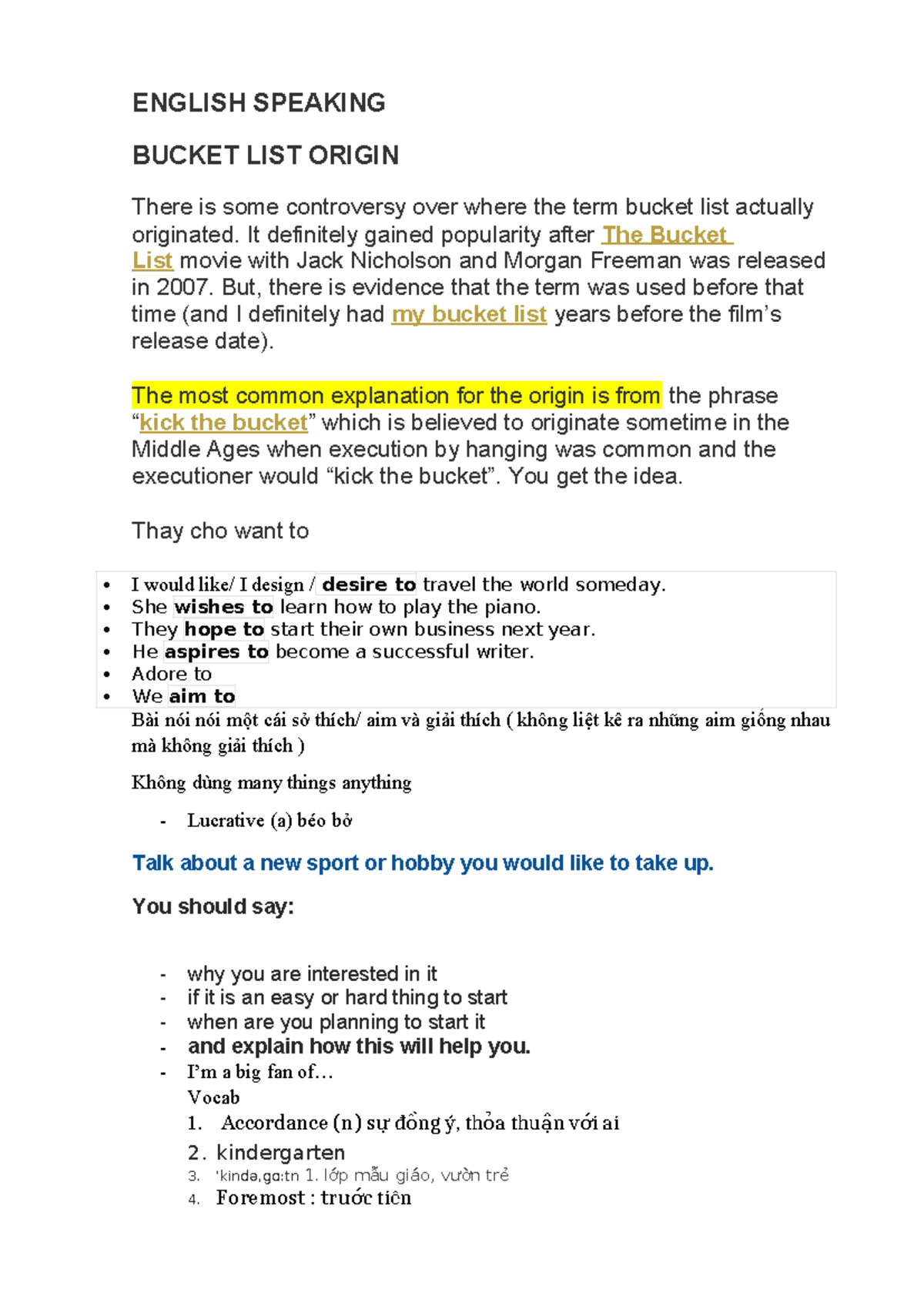 English speaking B1 - ENGLISH SPEAKING BUCKET LIST ORIGIN There is some ...