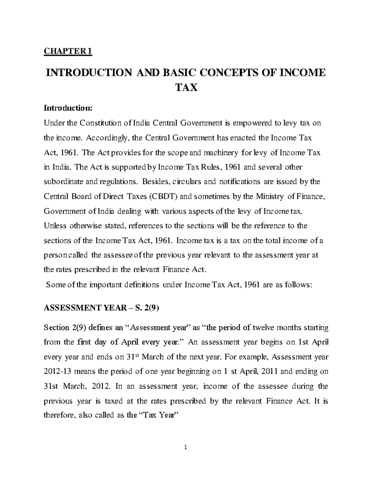 Basic concepts of Income tax - CHAPTER 1 INTRODUCTION AND BASIC ...