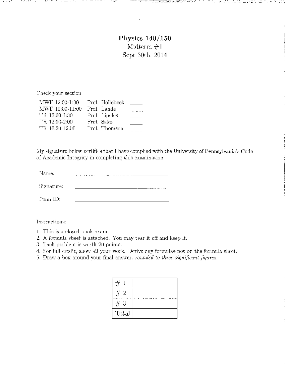Phys 140-150 Midterm 1-fall2014 - PHYS 150 - Studocu