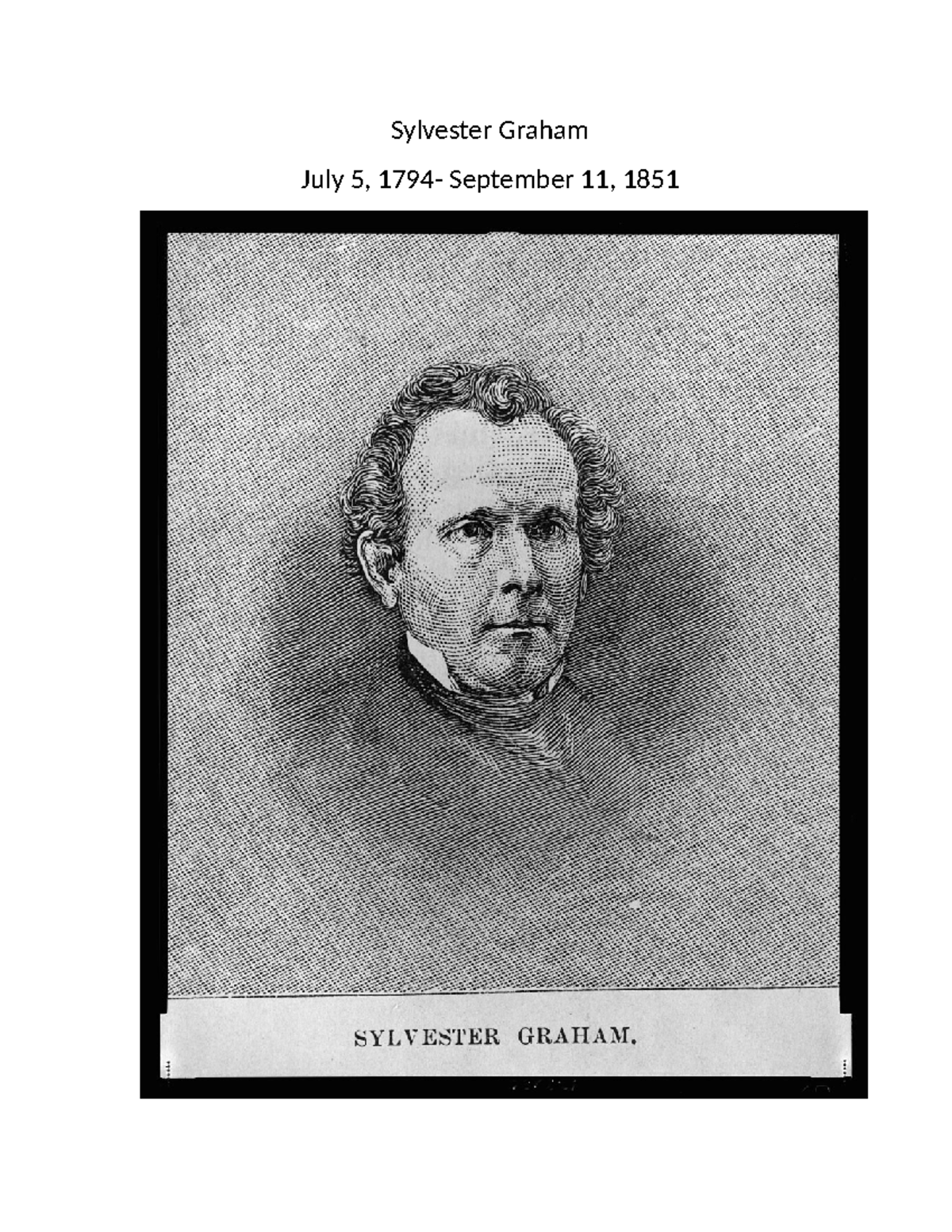 Speed dating antabellum reform finished - Sylvester Graham July 5, 1794- September 11, 1851 1 ...