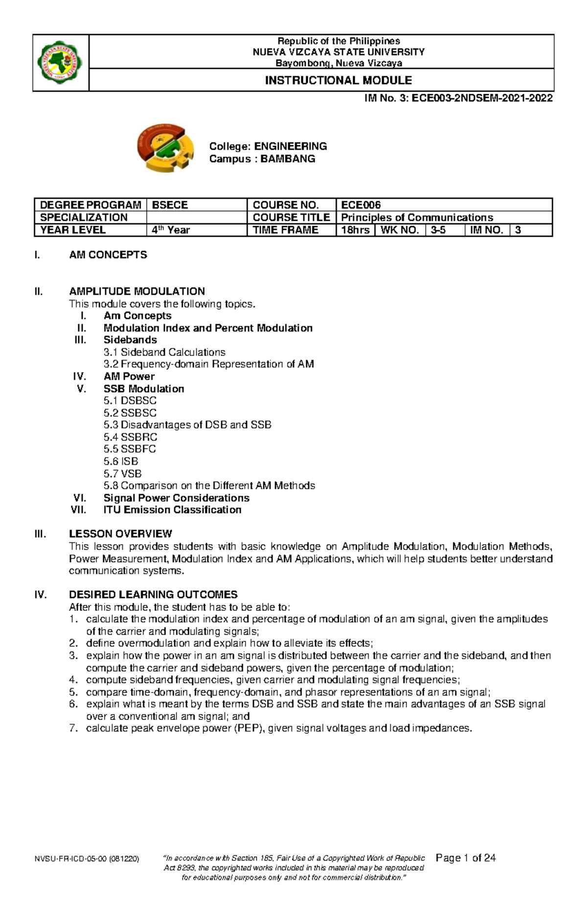 IM3 ECE003 2 Ndsem 2021 2022 - NUEVA VIZCAYA STATE UNIVERSITY Bayombong, Nueva Vizcaya ...