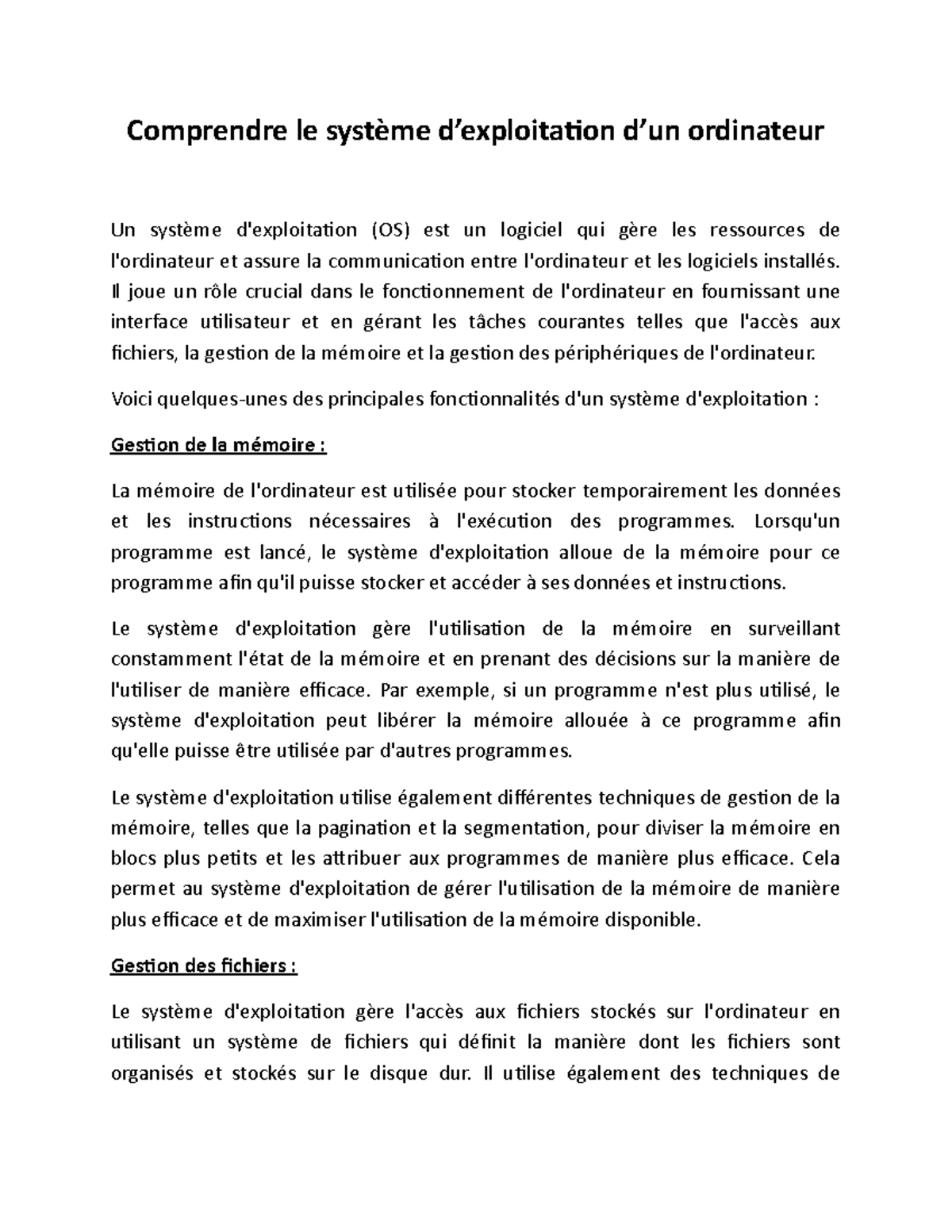 Comprendre le système d'exploitation d'un ordinateur - Comprendre le ...