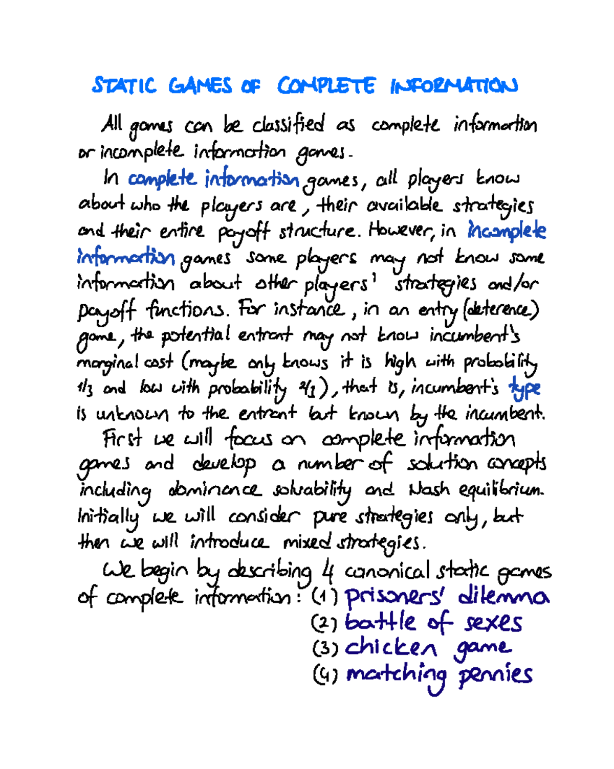 Lecture Notes - Sep 12 - game theory - STATIC GAMES OF COMPLETE ...