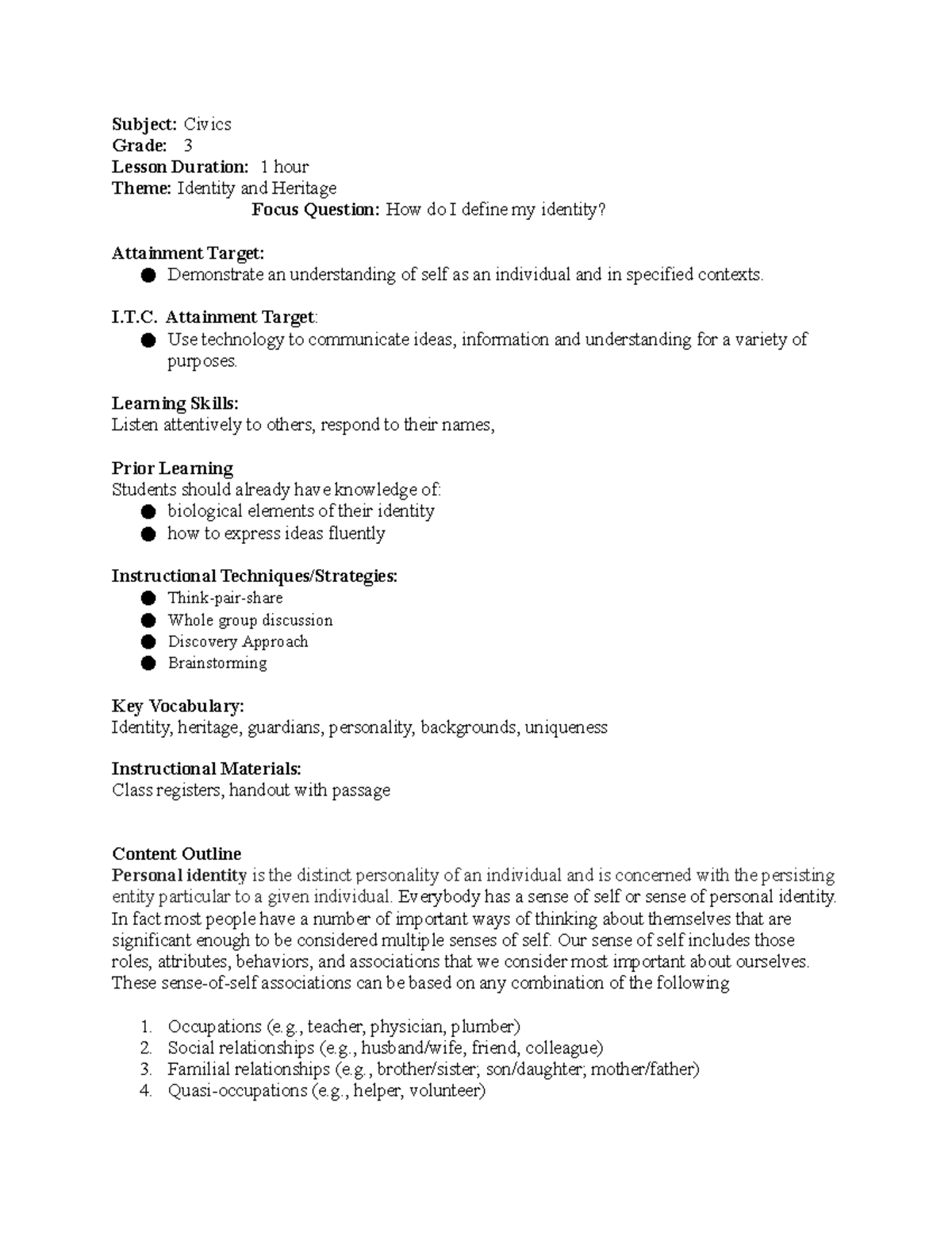 Civics and H.F - Document for children to read and analyze. - Subject ...