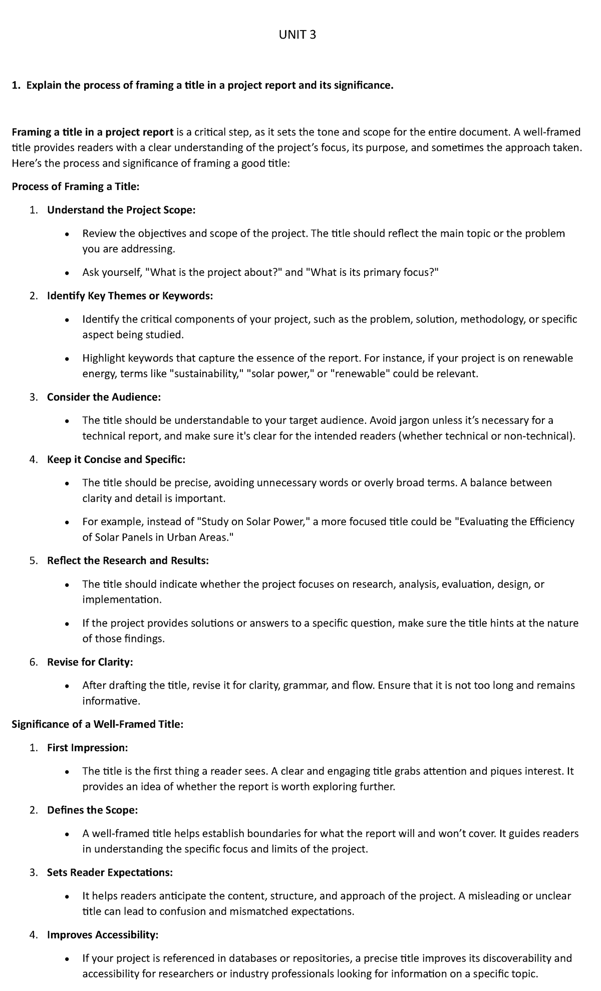 UNIT 3 & 4 Project Report Writing - UNIT 3 Explain the process of ...
