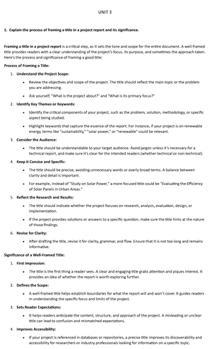 Lesson 3 project report - UNIT 3 Structure of the Project Report ...