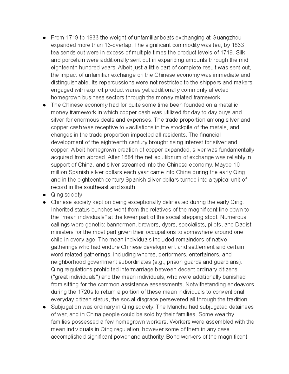 Early Qing - Lecture notes from class - From 1719 to 1833 the weight of ...