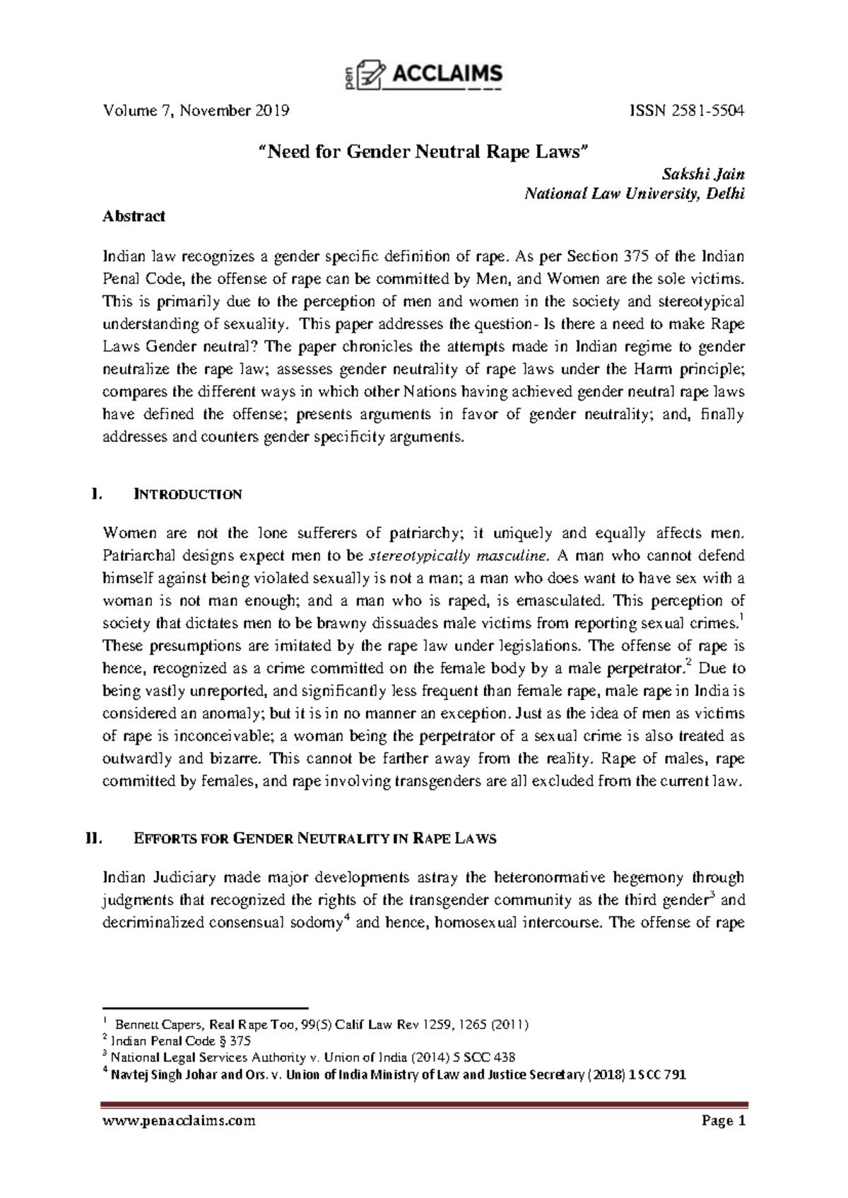 Gender neutral rape laws - “Need for Gender Neutral Rape Laws” Sakshi ...