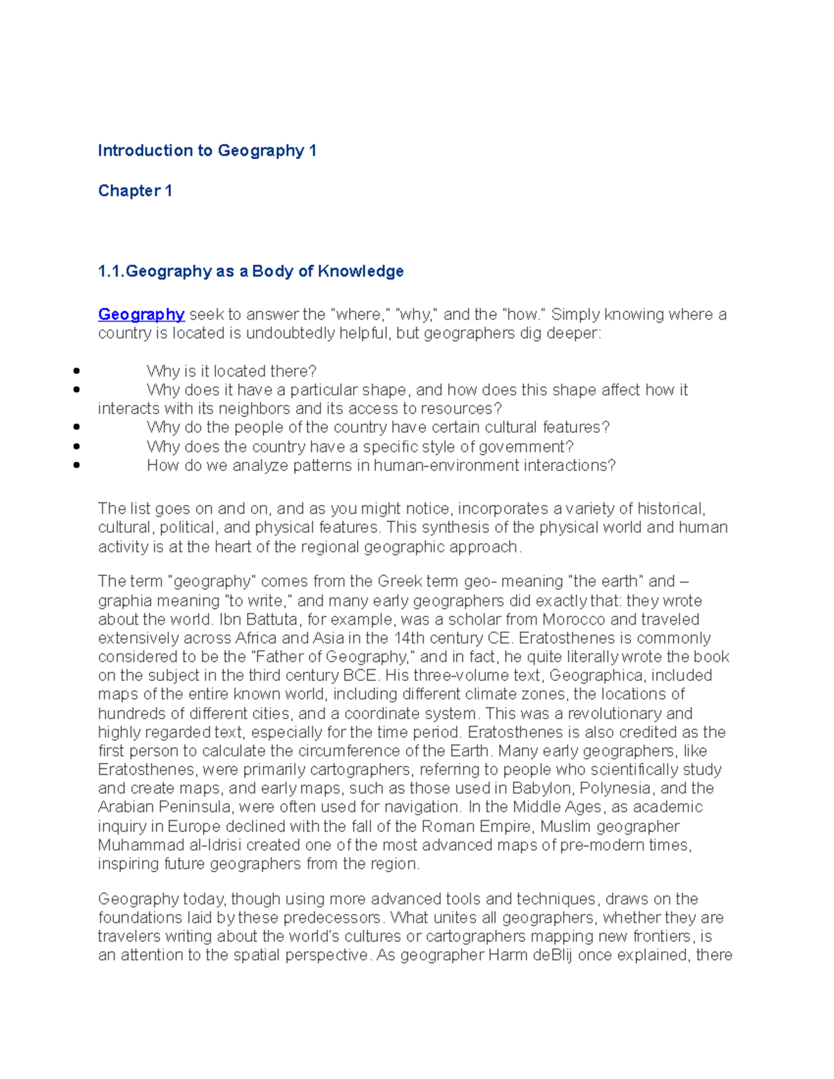 Introduction to Geography 1 - 1 as a Body of Knowledge Geography seek ...
