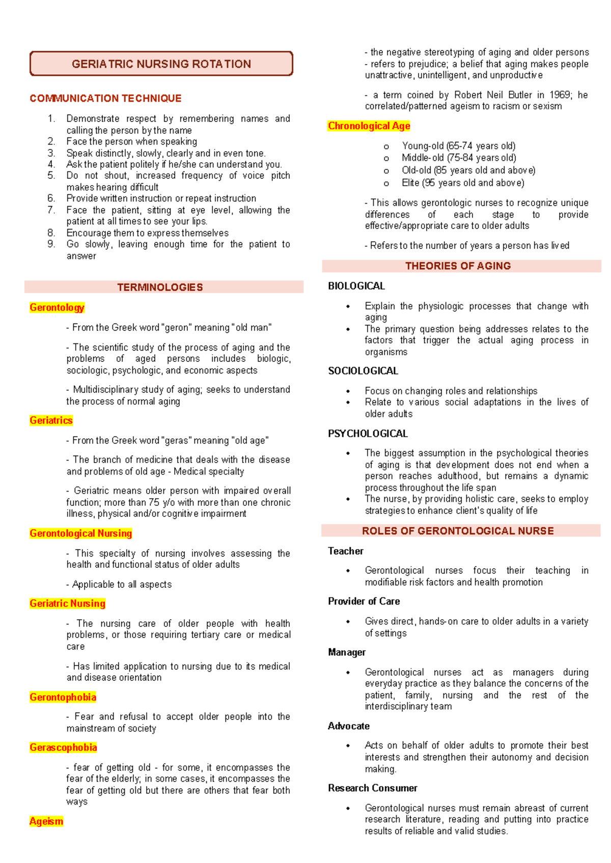 NCM 214 [RLE] Geria ROT - COMMUNICATION TECHNIQUE 1. Demonstrate ...